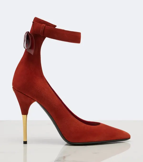 Valentino Garavani Fatale Suede Pumps With Ankle Strap - Red