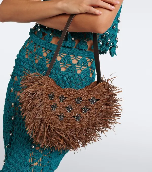 Rabanne Raffia Fringed Top-handle Bag
