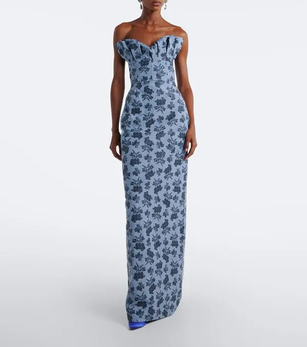 MARKARIAN Rita Floral Cotton-blend Bustier Gown