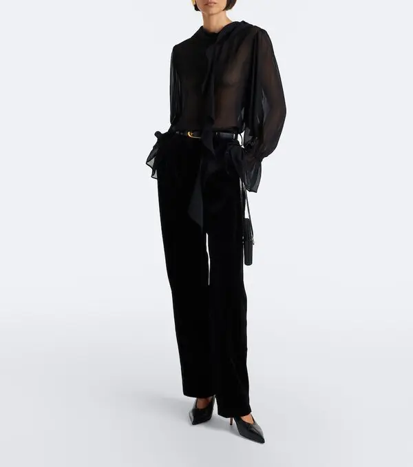 BLAZÉ MILANO Fox Pleated Cotton Velvet Straight Pants