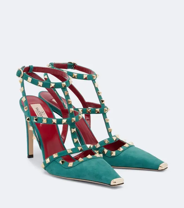 Valentino Garavani Rockstud Suede Slingback Pumps - Blue