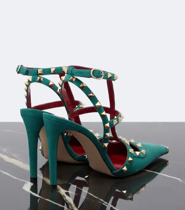 Valentino Garavani Rockstud Suede Slingback Pumps