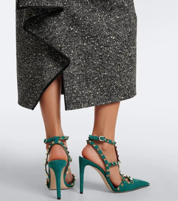 Valentino Garavani Rockstud Suede Slingback Pumps - Green