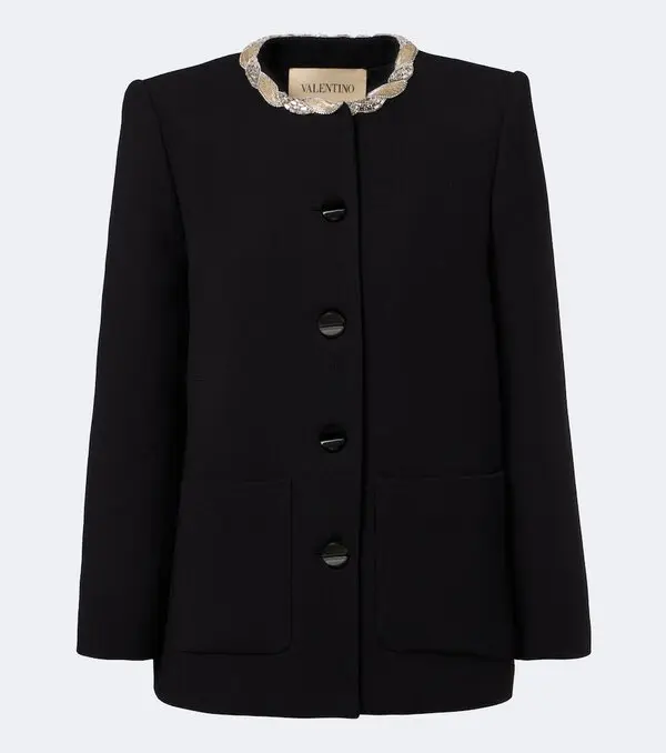 Valentino Garavani Embellished Virgin Wool Crêpe Jacket - Black