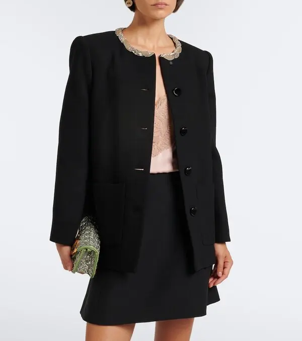 Valentino Garavani Embellished Virgin Wool Crêpe Jacket