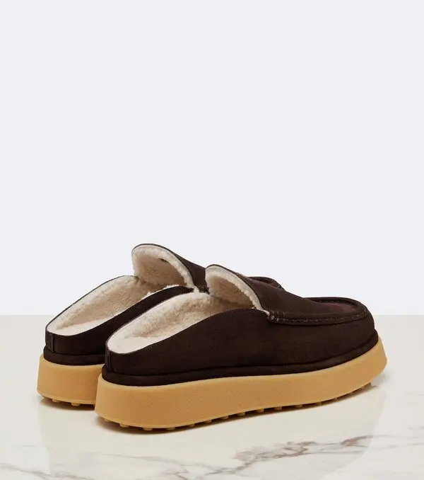 TOD'S Shearling-lined Suede Platform Mules