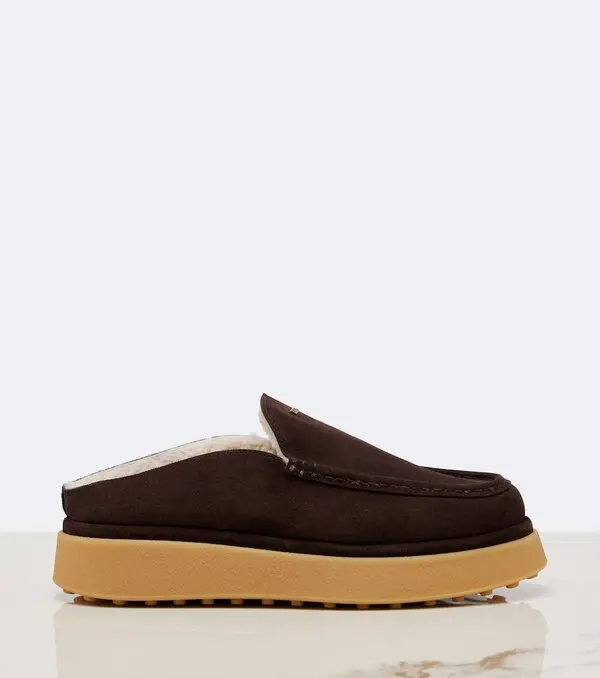 TOD'S Shearling-lined Suede Platform Mules