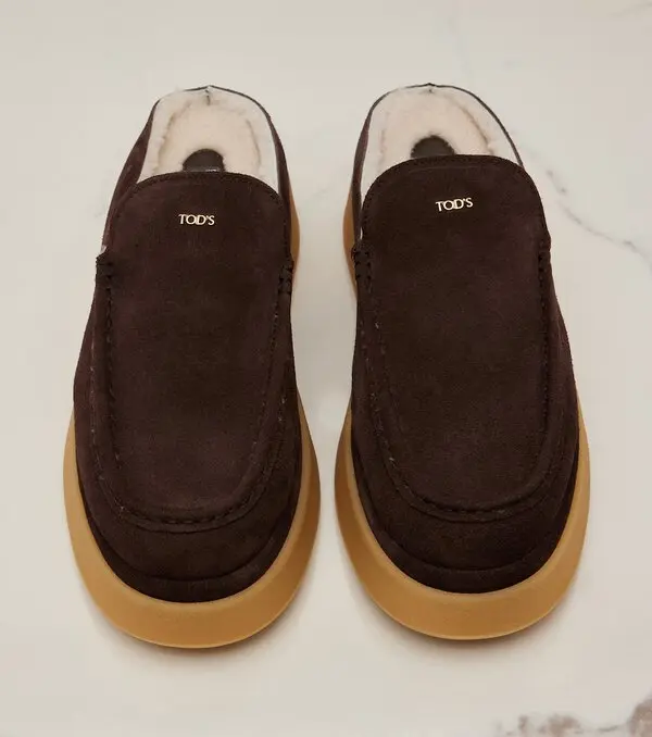 TOD'S Shearling-lined Suede Platform Mules