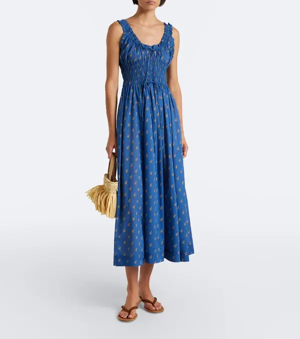 DÔEN Emaretta Floral Cotton Midi Dress - Blue