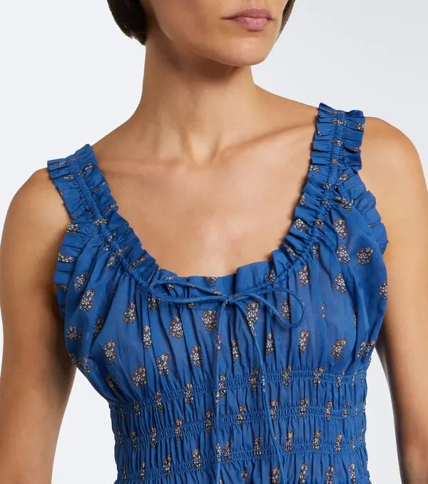 DÔEN Emaretta Floral Cotton Midi Dress - Blue