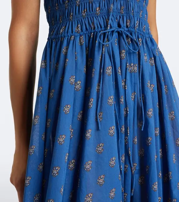 DÔEN Emaretta Floral Cotton Midi Dress - Blue