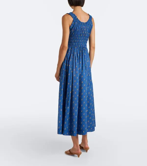 DÔEN Emaretta Floral Cotton Midi Dress - Blue