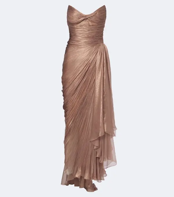 MARIA LUCIA HOHAN Heidi Pleated Silk Bustier Gown - Pink