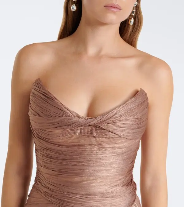 MARIA LUCIA HOHAN Heidi Pleated Silk Bustier Gown - Pink