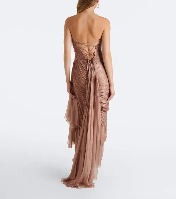 MARIA LUCIA HOHAN Heidi Pleated Silk Bustier Gown - Pink