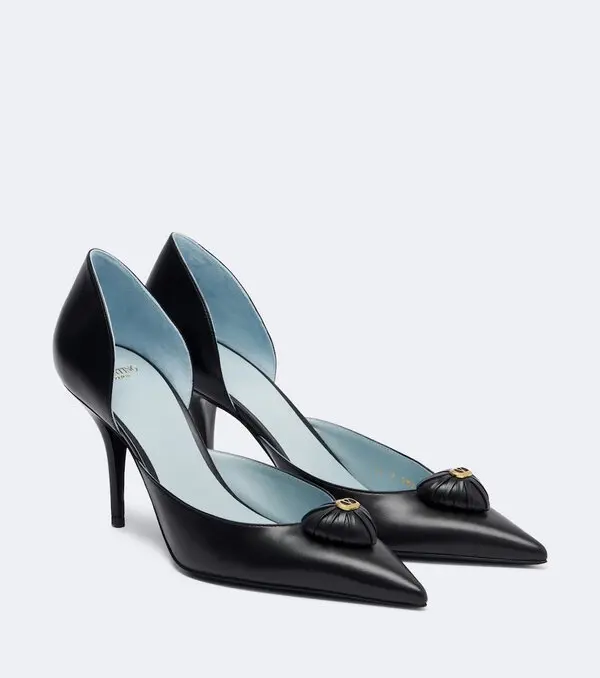 Valentino Garavani Cœur Royal Leather Pointed Toe Pumps - Black