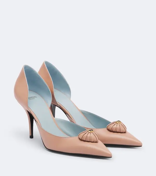 Valentino Garavani Cœur Royal Leather Pointed Toe Pumps - Pink