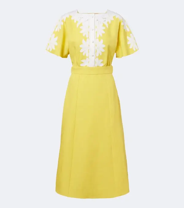 Valentino Garavani Embroidered Linen Midi Dress - Yellow
