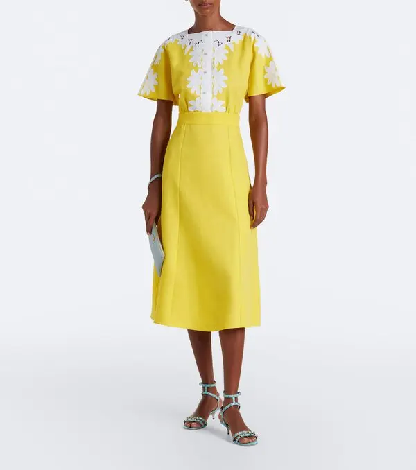 Valentino Garavani Embroidered Linen Midi Dress