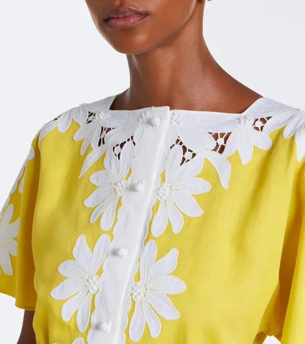 Valentino Garavani Embroidered Linen Midi Dress