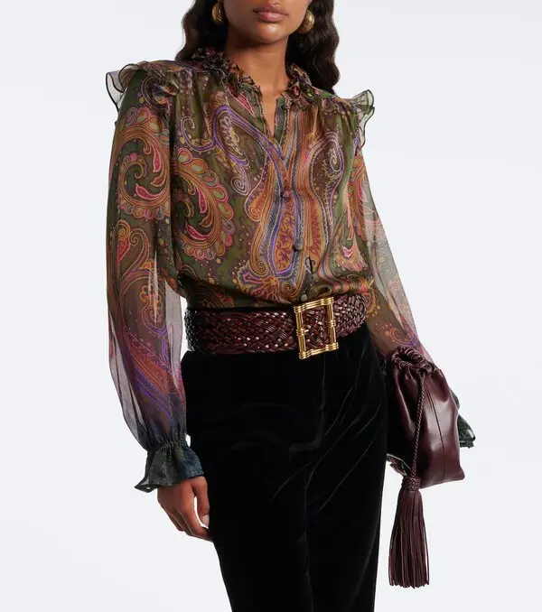 Etro Paisley Ruffled Silk Chiffon Shirt