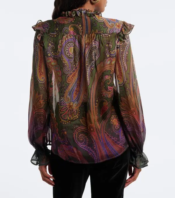 Etro Paisley Ruffled Silk Chiffon Shirt