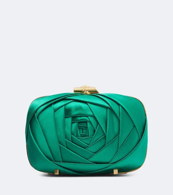 ROGER VIVIER Satin Rose Clutch With Chain Strap - Green