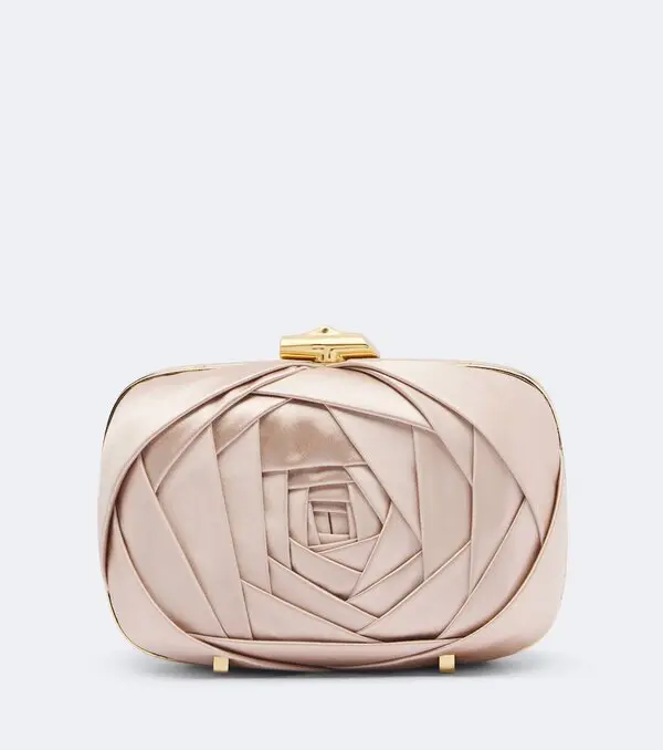 ROGER VIVIER Satin Rose Clutch With Chain Strap - Pink