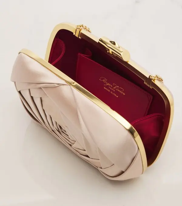 ROGER VIVIER Satin Rose Clutch With Chain Strap - Pink