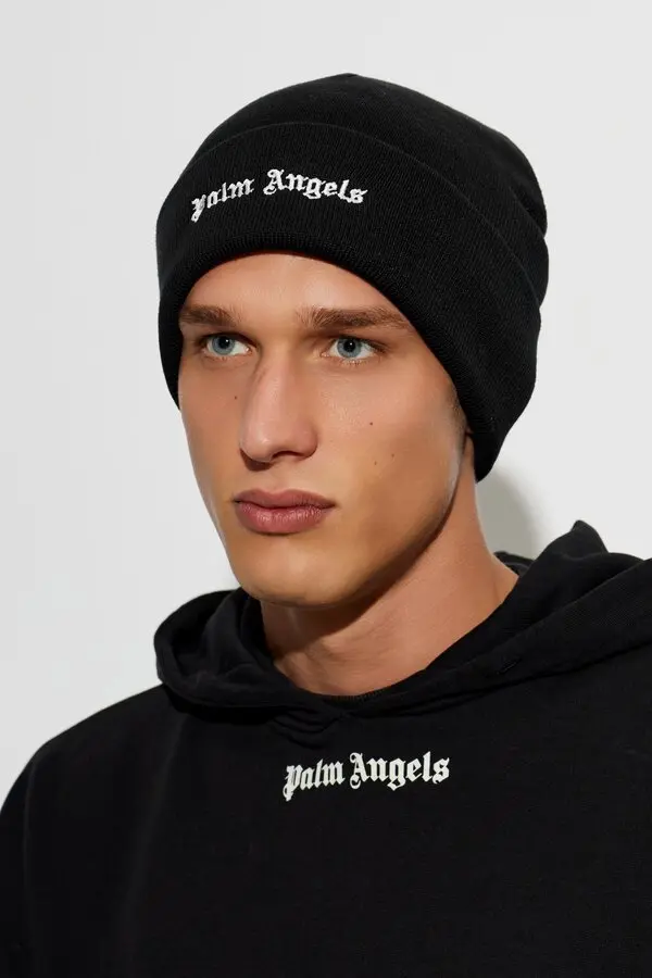Palm Angels Cotton Beanie With Embroidered Logo
