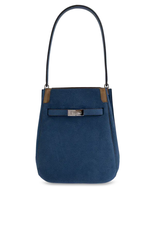 Tory Burch Lee" Leather Shoulder Bag With Turn Lock Clasp - Blue