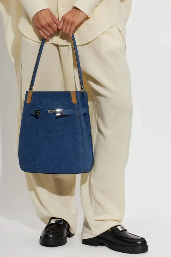 Tory Burch Lee" Leather Shoulder Bag With Turn Lock Clasp - Blue