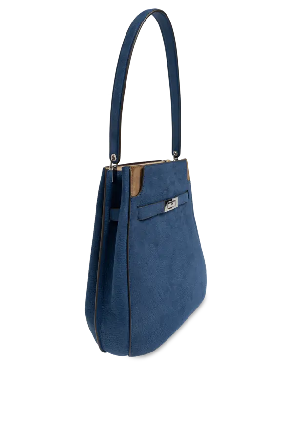 Tory Burch Lee" Leather Shoulder Bag With Turn Lock Clasp - Blue