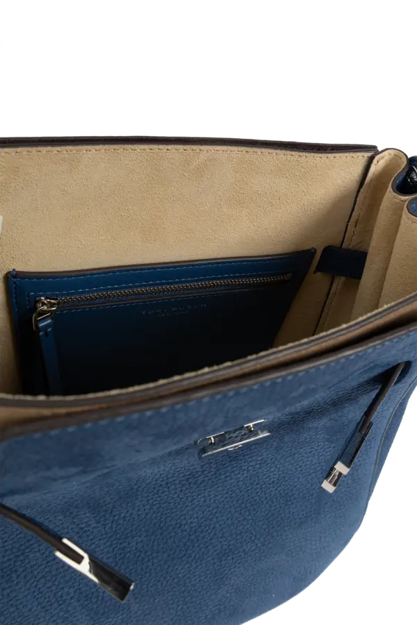 Tory Burch Lee" Leather Shoulder Bag With Turn Lock Clasp - Blue