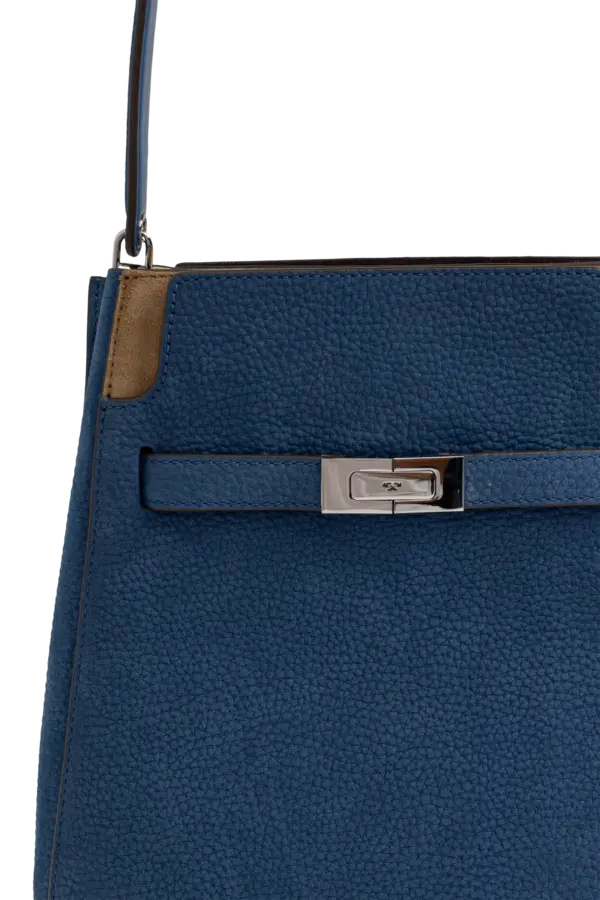 Tory Burch Lee" Leather Shoulder Bag With Turn Lock Clasp - Blue