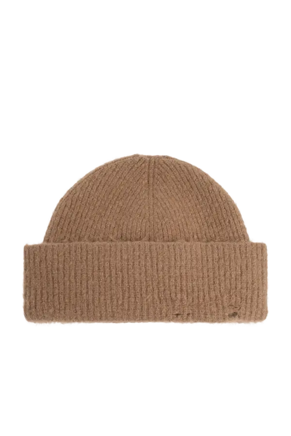 LANEUS Ribbed Knit Beanie - Beige