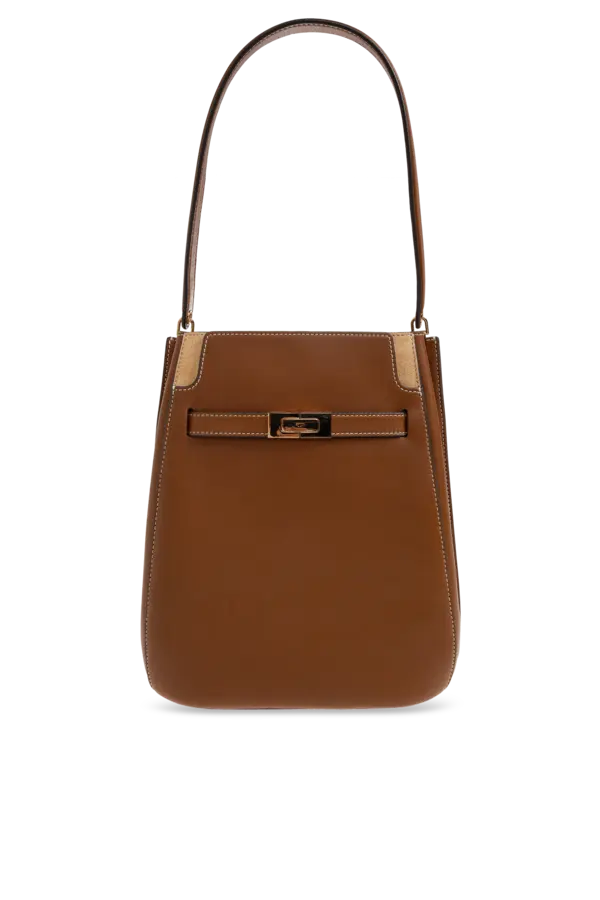Tory Burch Lee' Leather Satchel With Turn Lock Closure - Brown