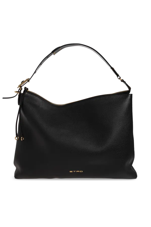 Etro Leather Hobo Bag With Fringes - Black