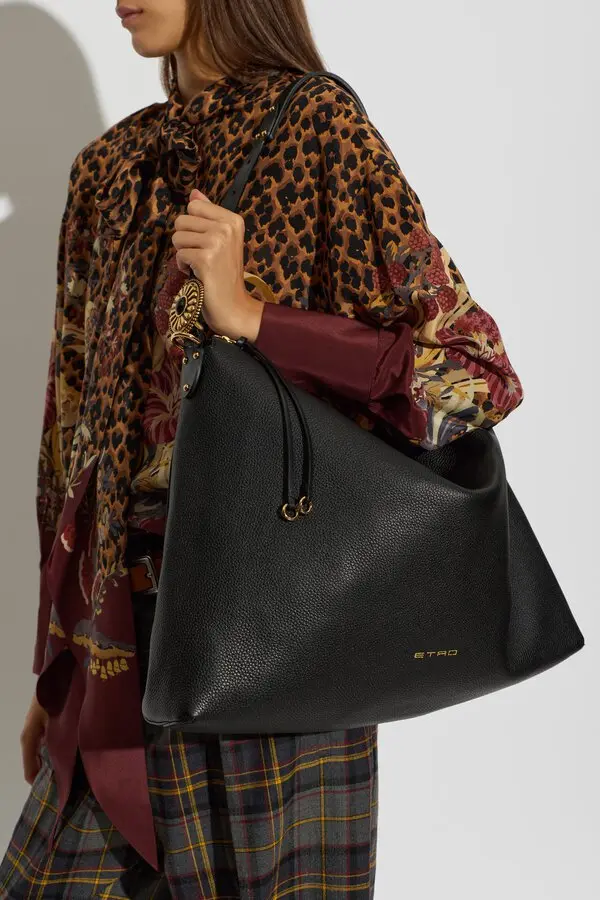 Etro Leather Hobo Bag With Fringes