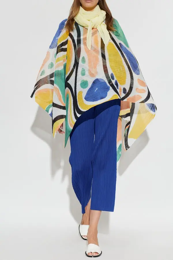 Issey Miyake Asymmetrical Geometric Print Pleated Top - Multicolour