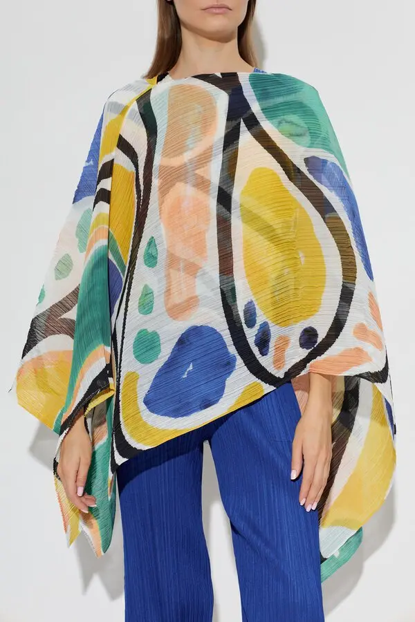 Issey Miyake Asymmetrical Geometric Print Pleated Top - Multicolour