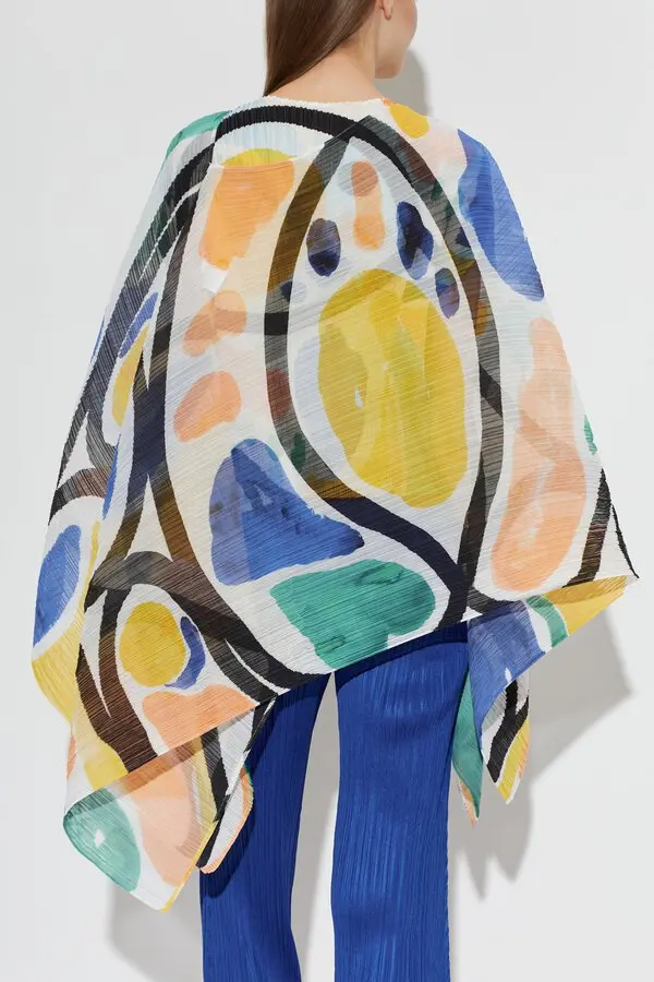 Issey Miyake Asymmetrical Geometric Print Pleated Top - Multicolour