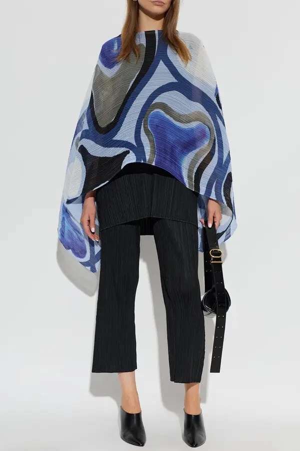 Issey Miyake Printed Pleated Top - Blue