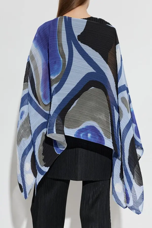 Issey Miyake Printed Pleated Top - Blue
