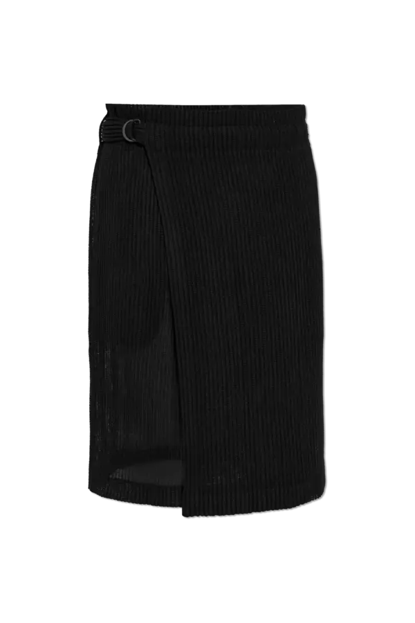 Issey Miyake Pleated Wrap Skirt With D-ring Buckle - Black