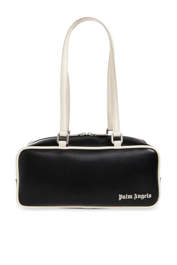 Palm Angels Leather Bowling Bag With Logo Detail - Black