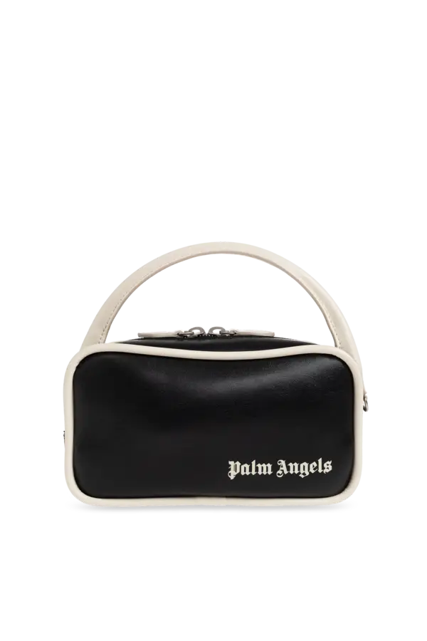 Palm Angels Leather Top Handle Bag With Logo Detail - Black