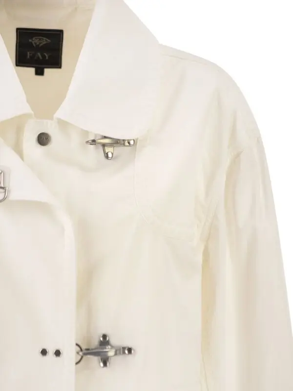 FAY Cropped Technical Cotton Jacket With Signature Hook Fastening