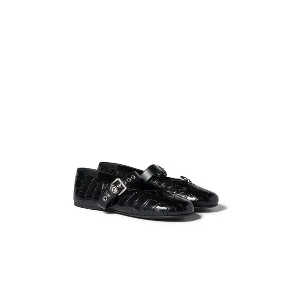 Miu Miu Croco-print Leather Ballerinas
