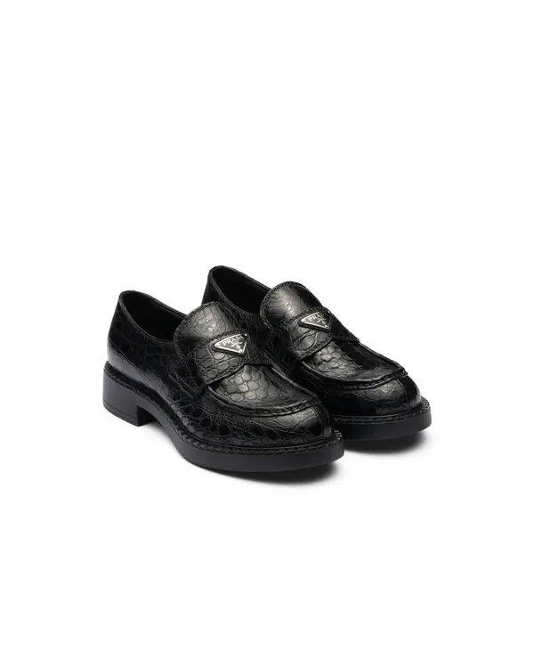 Prada Chocolate Crocodile Leather Loafers - Black